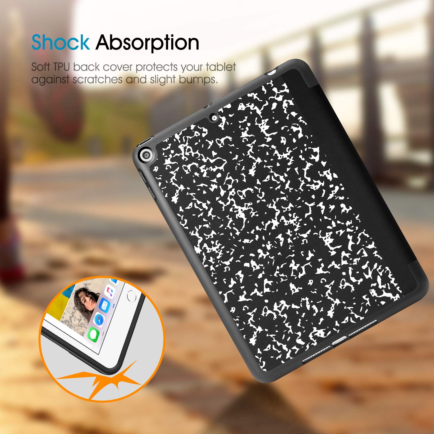 Fintie Case with Pencil Holder for iPad Mini 5 2019 - [SlimShell] Lightweight Soft TPU Back Protective Smart Stand Cover with Auto Wake/Sleep for iPad Mini 5th Generation 7.9", Composition Book Black