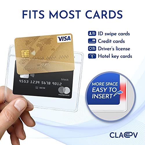 Claev Horizontal Flexible and Tear Resistant Card Protector (Clear, 4x3 Inch, 250 Pack), Large Easy Open Plastic ID Name Badge Holders for Conferences, Conventions, Offices & Schools