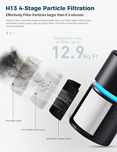 AROEVE Air Purifiers for Large Room(MK03-Black) with Three H13 HEPA Air Filter(One Basic Version & Two Standard Version) Remove 99.97% of Dust, Pet Dander, Smoke, Pollen for Home, Bedroom and Office