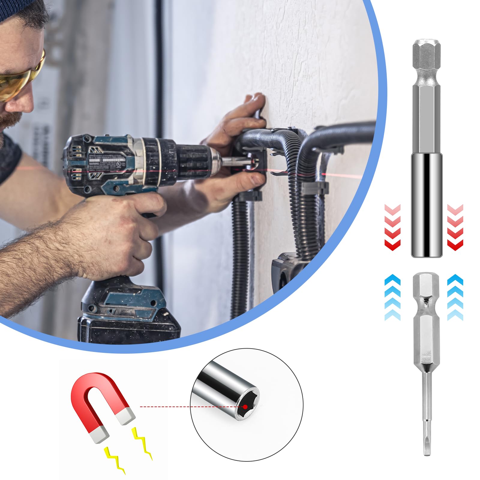 3PCS Magnetic Drill Bit Extension Holder 1/4" Hex Shank Magnetic Screwdriver Bit Holder S2 Steel Impact Driver Bit Set for Automotive Maintenance DIY Repair Work, 2, 4, 6-inch Extensions
