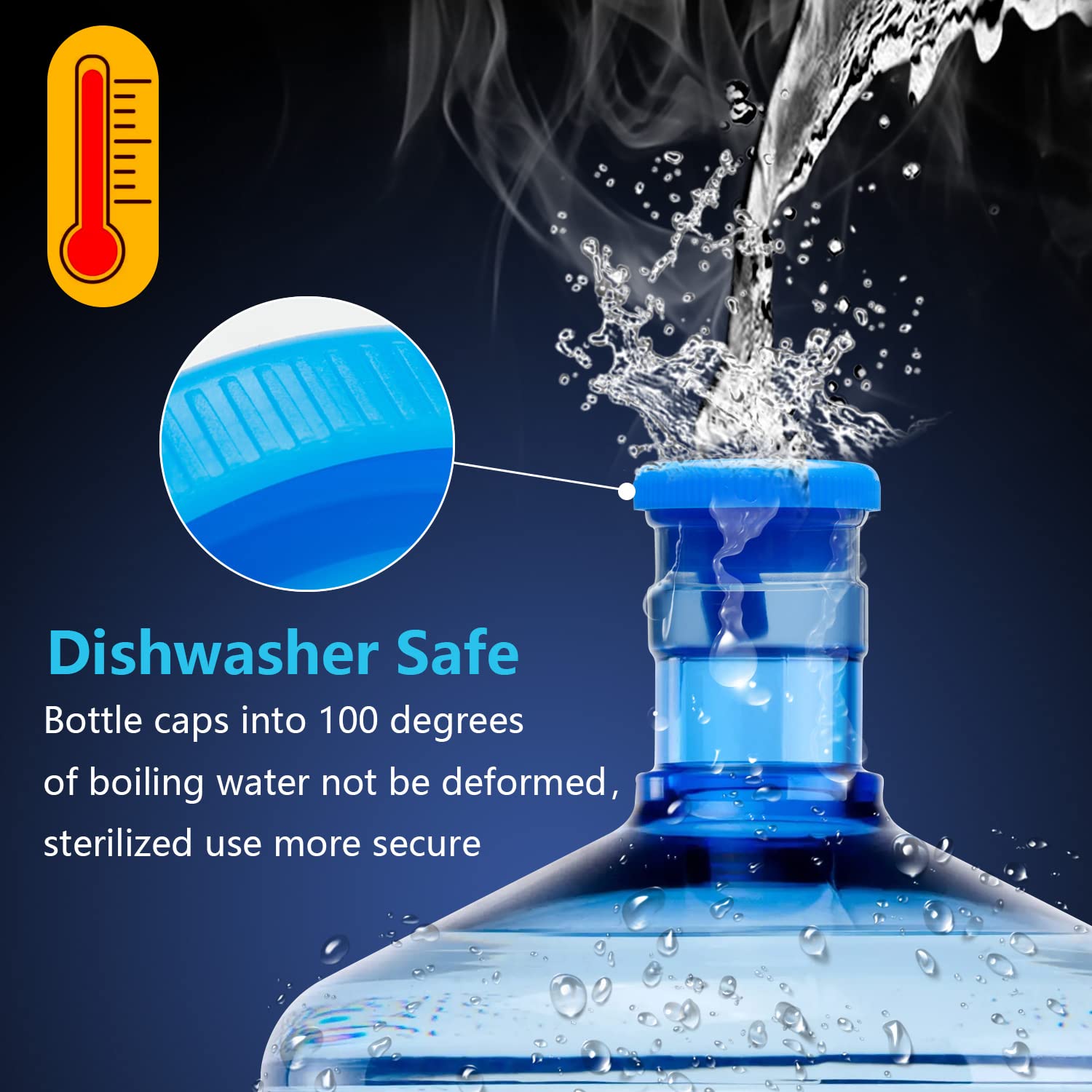 5 Gallon Water Jug Cap Reusable - Water Bottle Caps Fits 55mm Bottles,Silicone Non-Spill Lids for Anti-Splash,Pack of 6