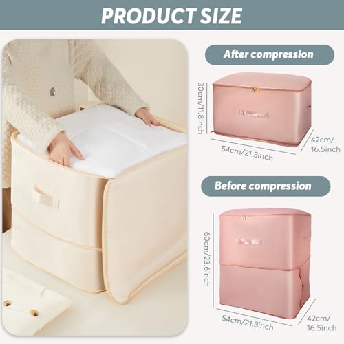 2 Pcs Ultra Space Saving Self Compression Organizer, Comforter Storage Bag, Moving Bag for Comforters, Clothes, Blankets, Bedding, College (X-Large, Gray)