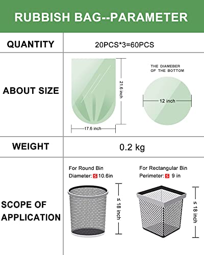 4-6 Gallon Small Trash Bags Compostable Trash Bags,AYOTEE 60 Count Ultra Strong Unscented Garbage Bags Mini Trash Bags Waste Basket Liners for Bathroom, Kitchen,Bedroom, Office, Pet, Car(Green)