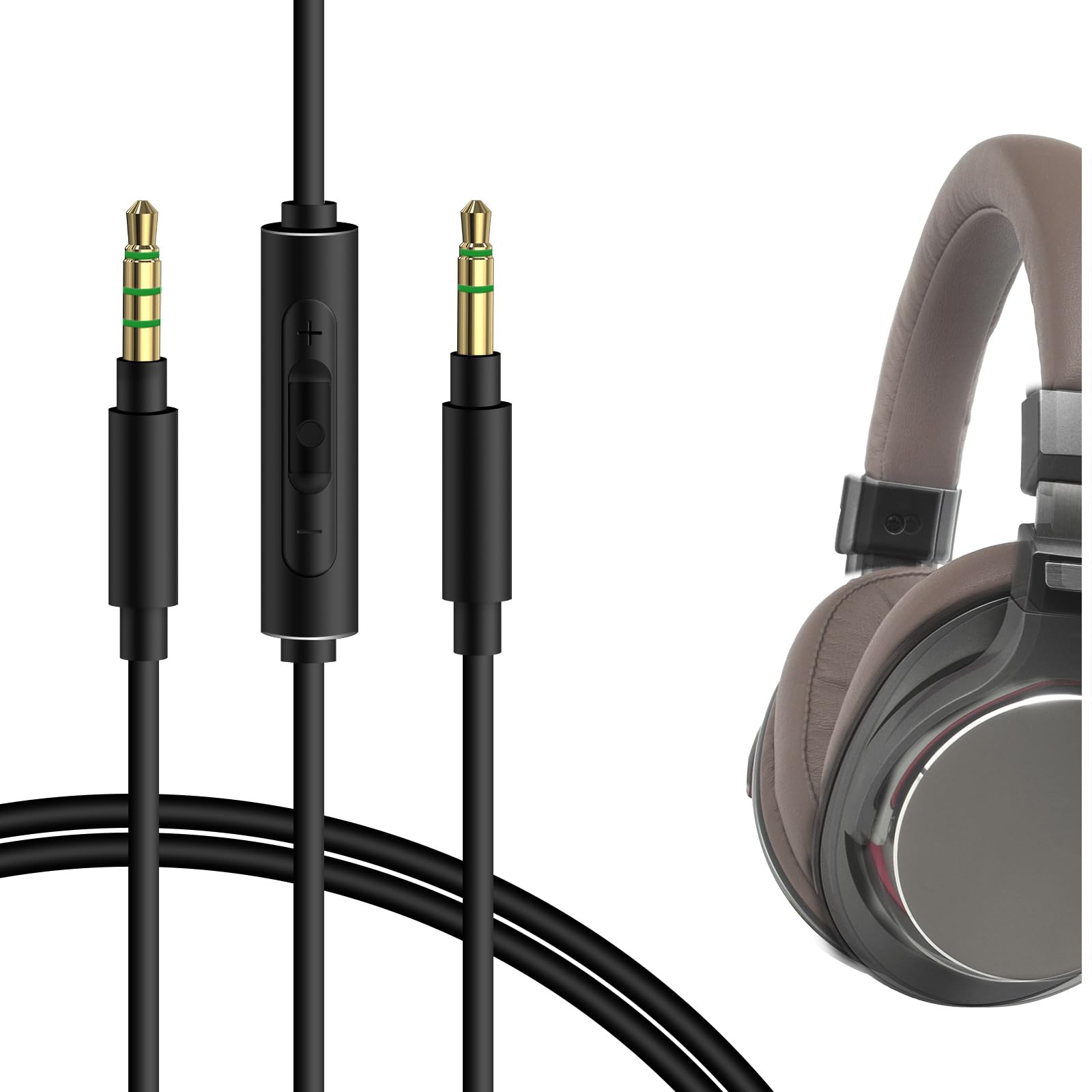 Geekria Audio Cable with Mic Compatible with ATH-M50xBT2 ATH-SR5, Pioneer SE-MS7BT Headphones Cable, 1/8" (3.5mm) to 3.5mm Replacement Stereo Cord with Inline Microphone (4ft/1.2m)