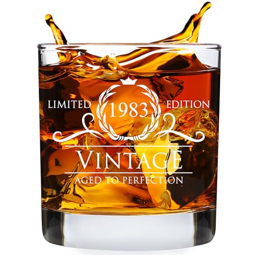 40th Birthday Gifts for Men Women - 1983 Vintage Style Whiskey Glass Drinking Gifts for Men - 40th Birthday Decorations for Men - Over The Hill Gag Gifts for 40 Year Old Man Woman - 11 oz