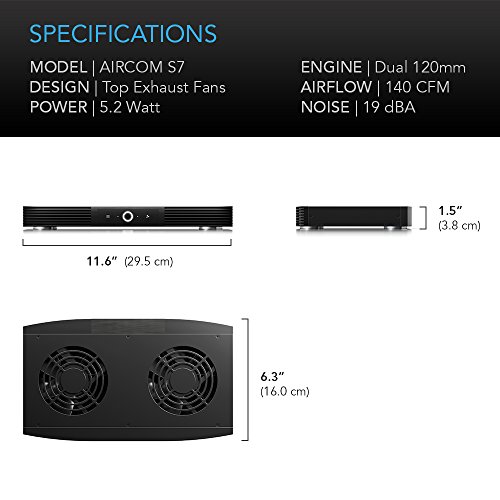 AC Infinity AIRCOM S7, Quiet Cooling Fan System 12" Top-Exhaust for Receivers, Amps, DVR, AV Cabinet Components