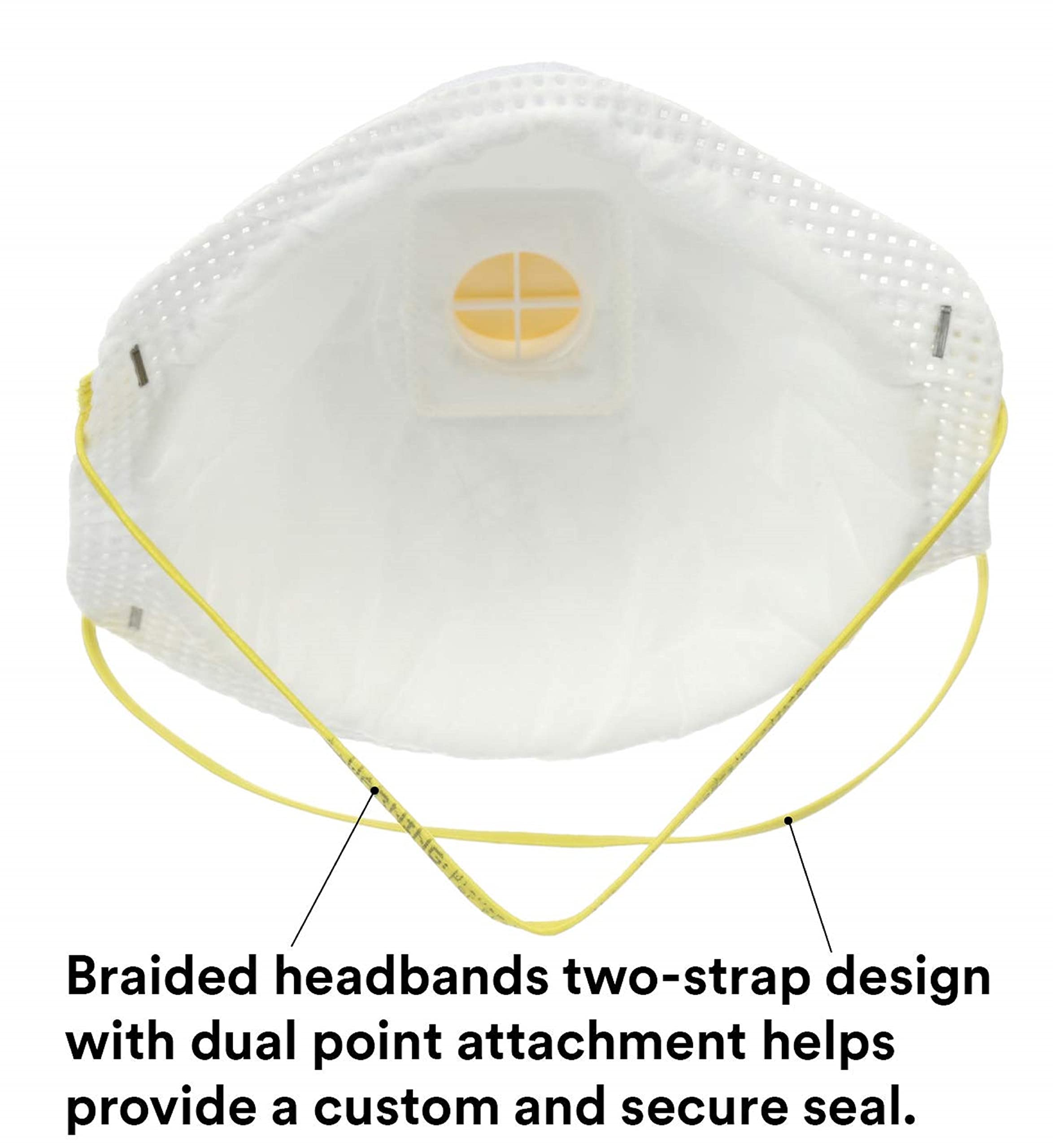 3M Particulate Respirator 8211, N95, Pack of 10, Cool Flow Exhalation Valve, Microfiber Filter Media, Cup Shape, Long Periods of Wear, Dusting, Sanding, Sweeping, Sawing
