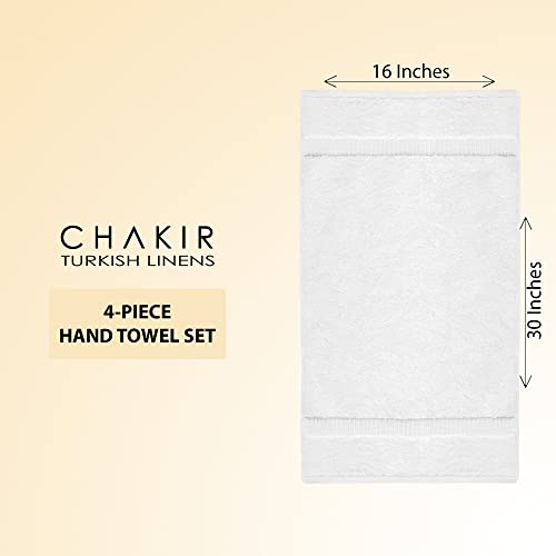 Chakir Turkish Linens 100% Cotton Premium Turkish Towels for Bathroom | 16'' x 30'' (4-Piece Hand Towel, White)