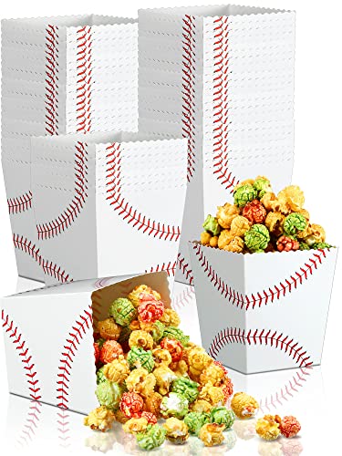 50 Pcs Baseball Popcorn Boxes Paper Cardboard Popcorn Buckets Baseball Print Popcorn Bags Popcorn Container for Baseball Party Favors Supplies, Sports Themed Birthday Party Decorations Gift