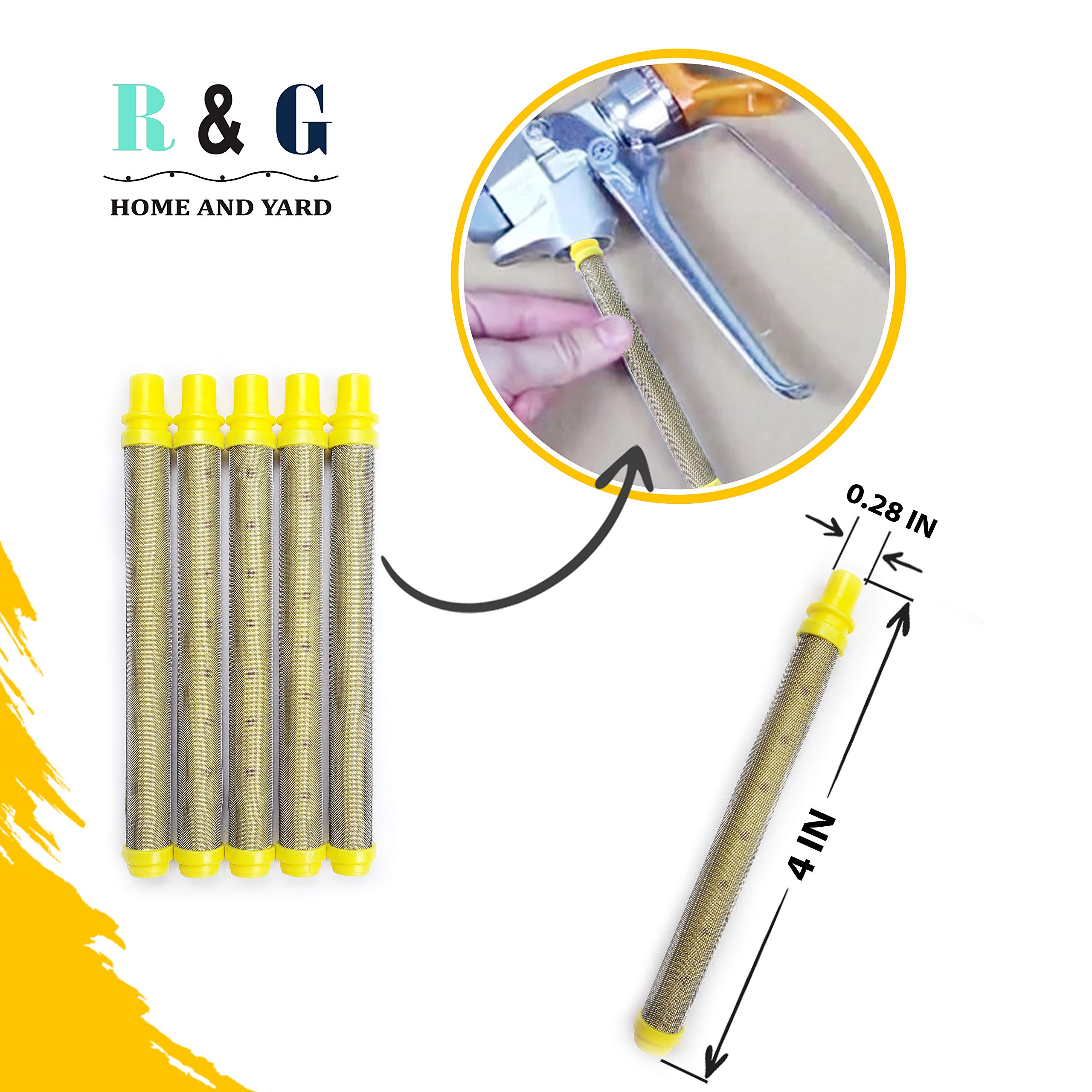 5 PCS-Titan/Wagner/Spraytech Airless Spray Gun Filter Replacement - Push On (Yellow, 100 Mesh) 581-062 581062 0089959 0089324 0154675