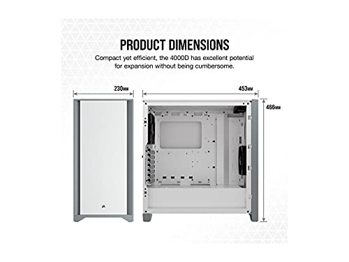 Corsair 4000D Tempered Glass Mid-Tower ATX PC Case - White
