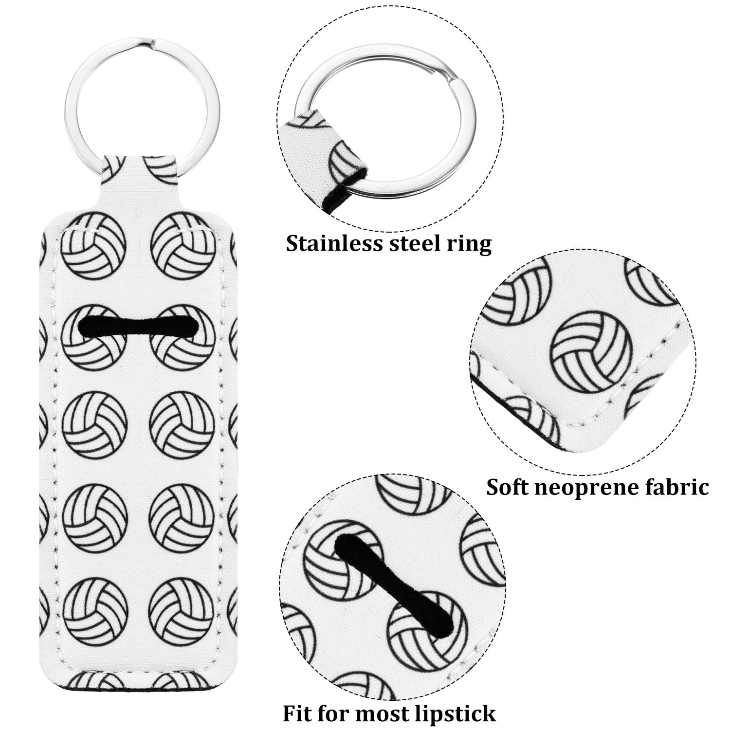 16 Pieces Volleyball Lipstick Holder Keychains Volleyball Lipstick Balm Holder Keychain Clip-on Lipstick Sleeve Pouch with 16 Pieces Metal Clip Cords for Lipstick Tracker