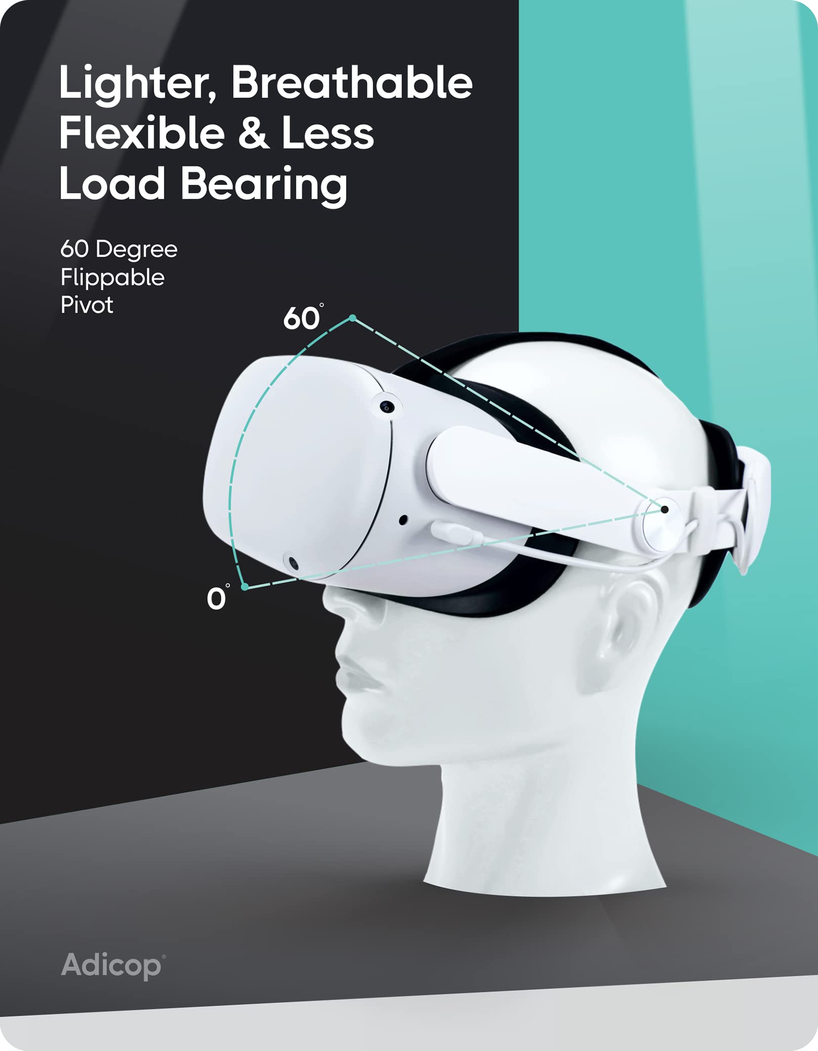 Adicop Elite Strap with Battery for Oculus Quest 2, 5300mAh Extend 4hrs Playtime,Fast Charging VR Power,Counter Balance&Adjustable Head Strap for Enhanced Support and Comfort in VR