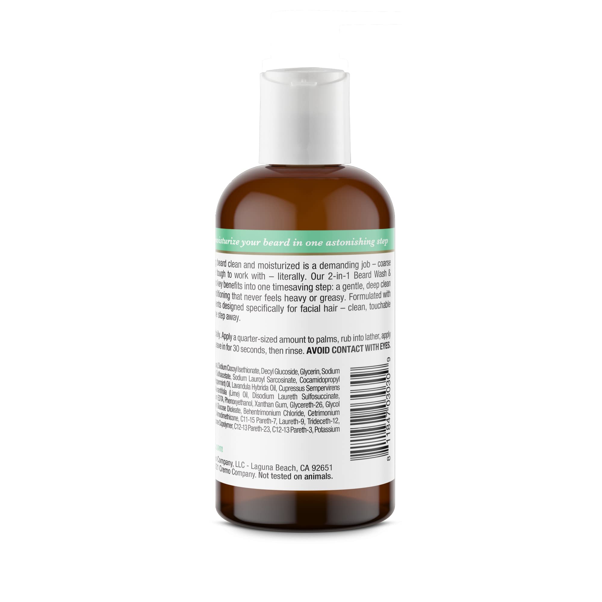 Cremo Wild Mint Beard and Face Wash, Specifically Designed to Clean Coarse Facial Hair, 6 Fluid Oz (Pack of 1)
