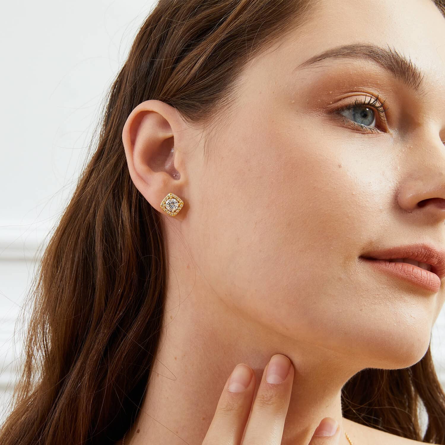 14K Gold Plated Earrings Cubic Zirconia Simulated Diamond Stud Earrings for Women Men