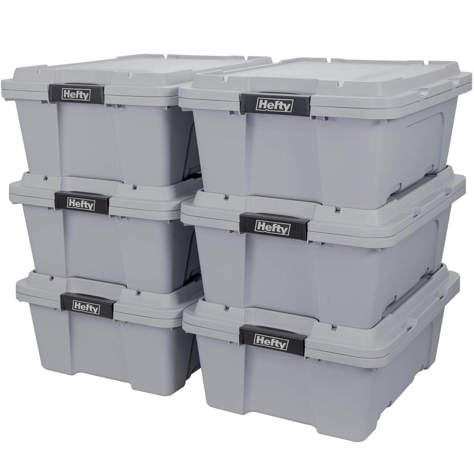 12 gal Max Pro Plastic Utility Storage Tote, Gray, 6 Pack