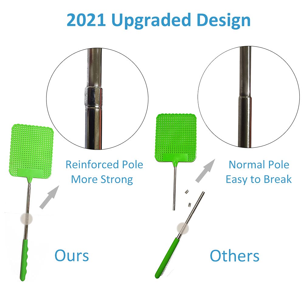 3Pcs Telescopic Fly Swatters, 29" Long Heavy Duty Retractable Manual Plastic Fly Swatter, Premium Extendable Flyswatter with Long Stainless Steel Pole, Pack of 3 Assorted Colors
