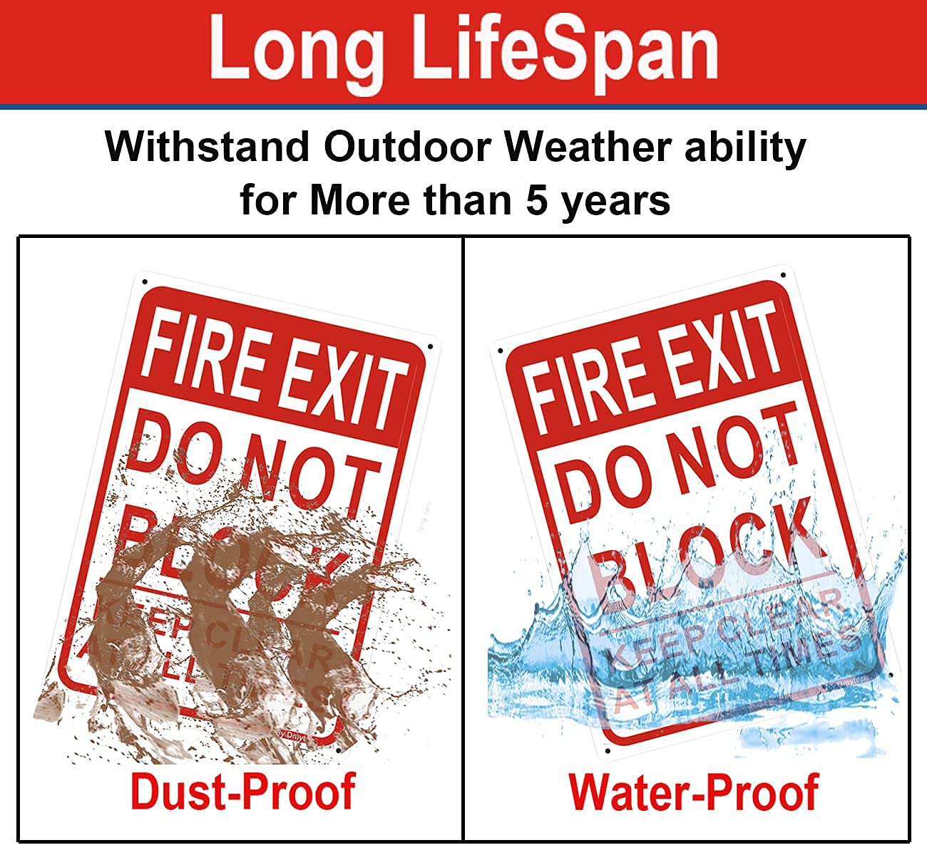 Fire Exit Sign, Do Not Block Door Signs, Keep Clear at All Times Sign, 10 x 7 Inches Rust Free Aluminum, Weather/Fade Resistant, Easy Mounting, 2 Pack