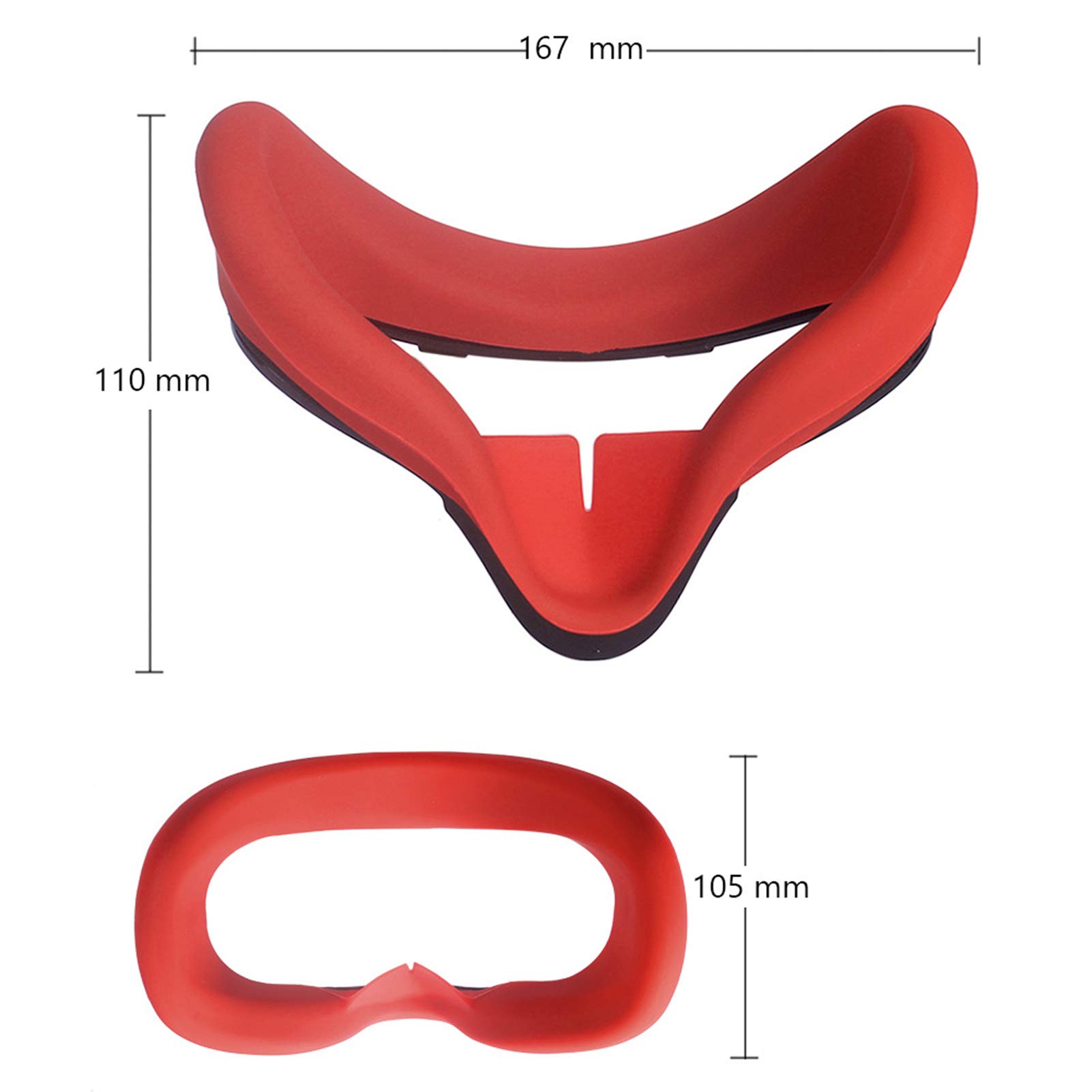 2 PCS VR Face Silicone Cover for Oculus Quest 2 VR Headset, Soft Anti-Sweat VR Eye Cover Face Padding, Washable Anti-Leakage Light Blocking Eye Cover (Black+Red)