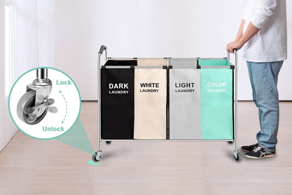 320L Laundry Basket Sorter, 4 Section Laundry Hamper Bag Closet Storage Organizer for Dirty Clothes in Laundry Room Bedroom Storage Organization (4-Section GREEN)