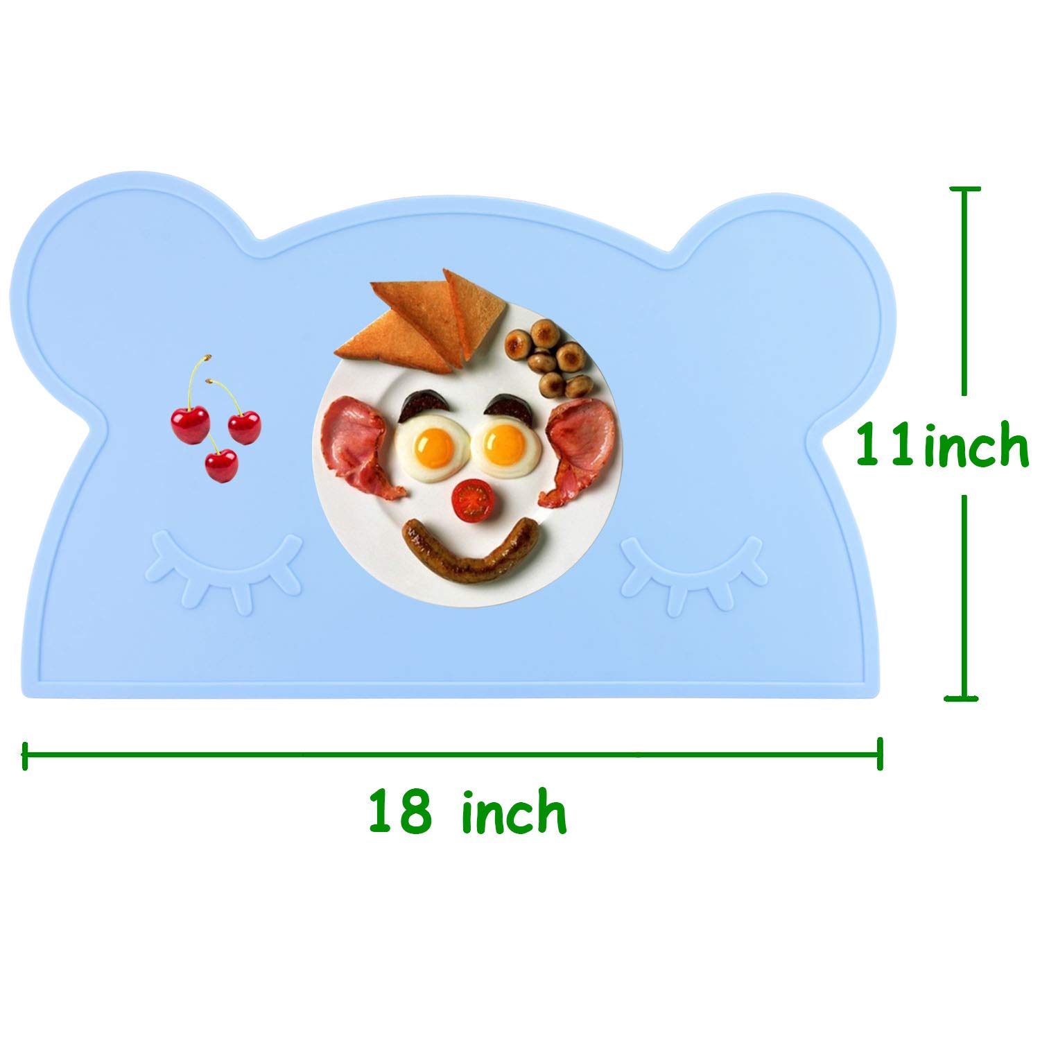 M MOACC Toddlers Non-Slip Silicone Placemat Cute Bear Kids Placemats Washable Dining Table Food Mat for Children Baby,Blue