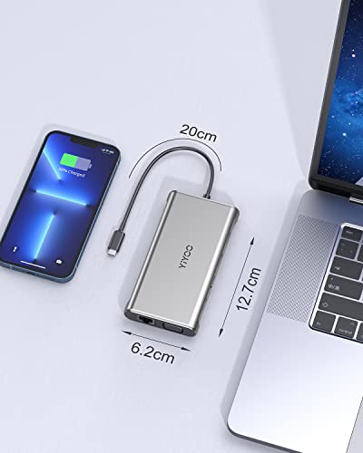 USB C Hub VGA Adapter, YIYOO 10-in-1 Docking Station with Ethernet 1000Mbps, VGA, 4K USB C to HDMI, 2 USB 3.0, 2 USB 2.0, Micro SD/TF Card Reader, USB-C PD 3.0, Compatible for Laptops, Computers