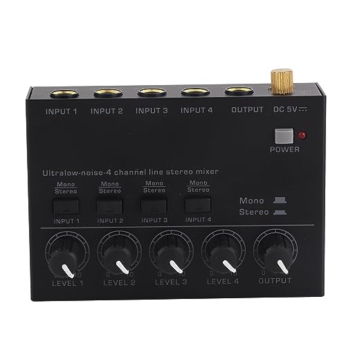 4 Channel Audio Mixer, Low Noise 4 Channel Studio Headphone Amplifier for Studio (US Plug)