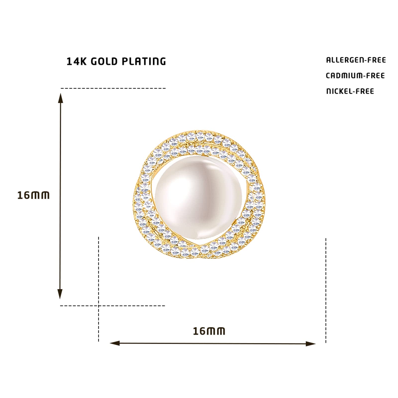 14K Gold Plated Pearl Earrings Studs With Diamonds Women's Cubic Zirconia Stud Earrings 9-12mm Freshwater Cultured Pearl Earring