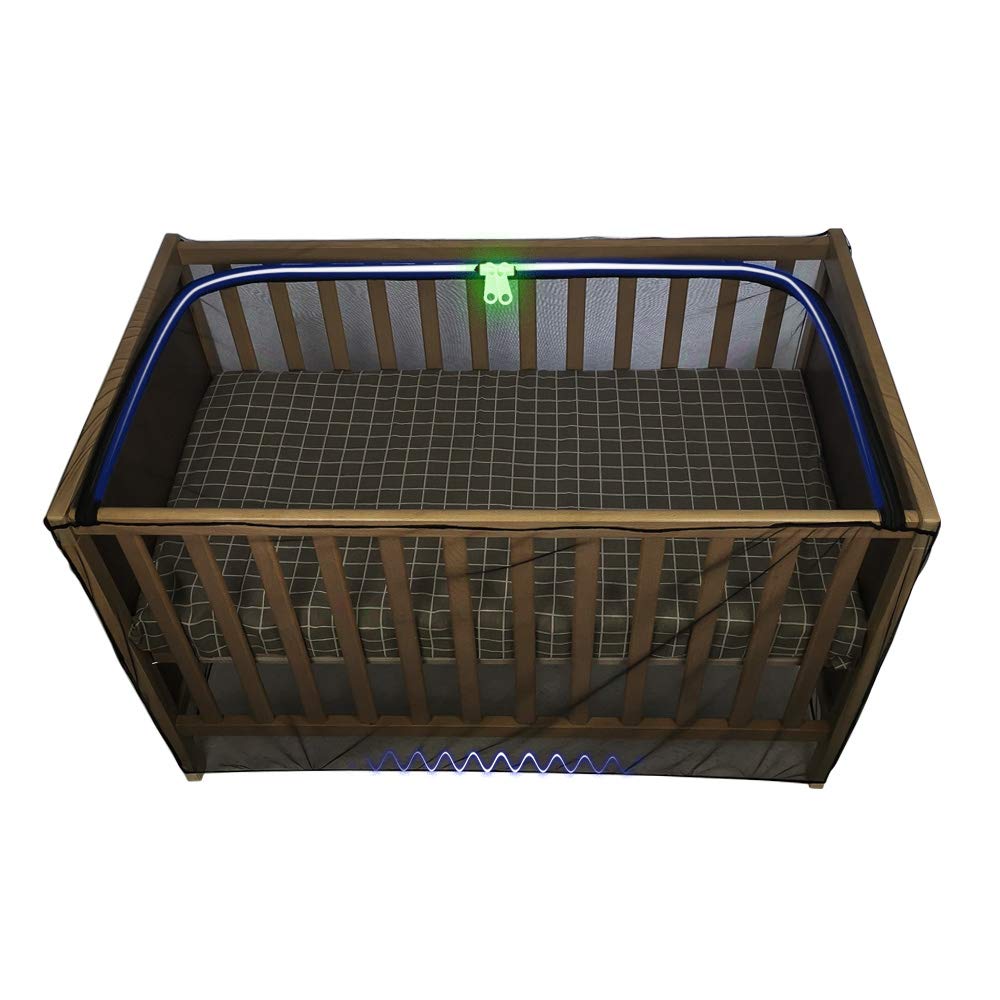 Crib net Crib Tent with Sewn in Storage Pouch, Baby Mosquito net for Crib, Pack N Play, Playpen/Stroller, 3 Sides Zipper Opening, 2 Luminous Zipper Head, Elastic Edges, Easy Attach and Remove, Black