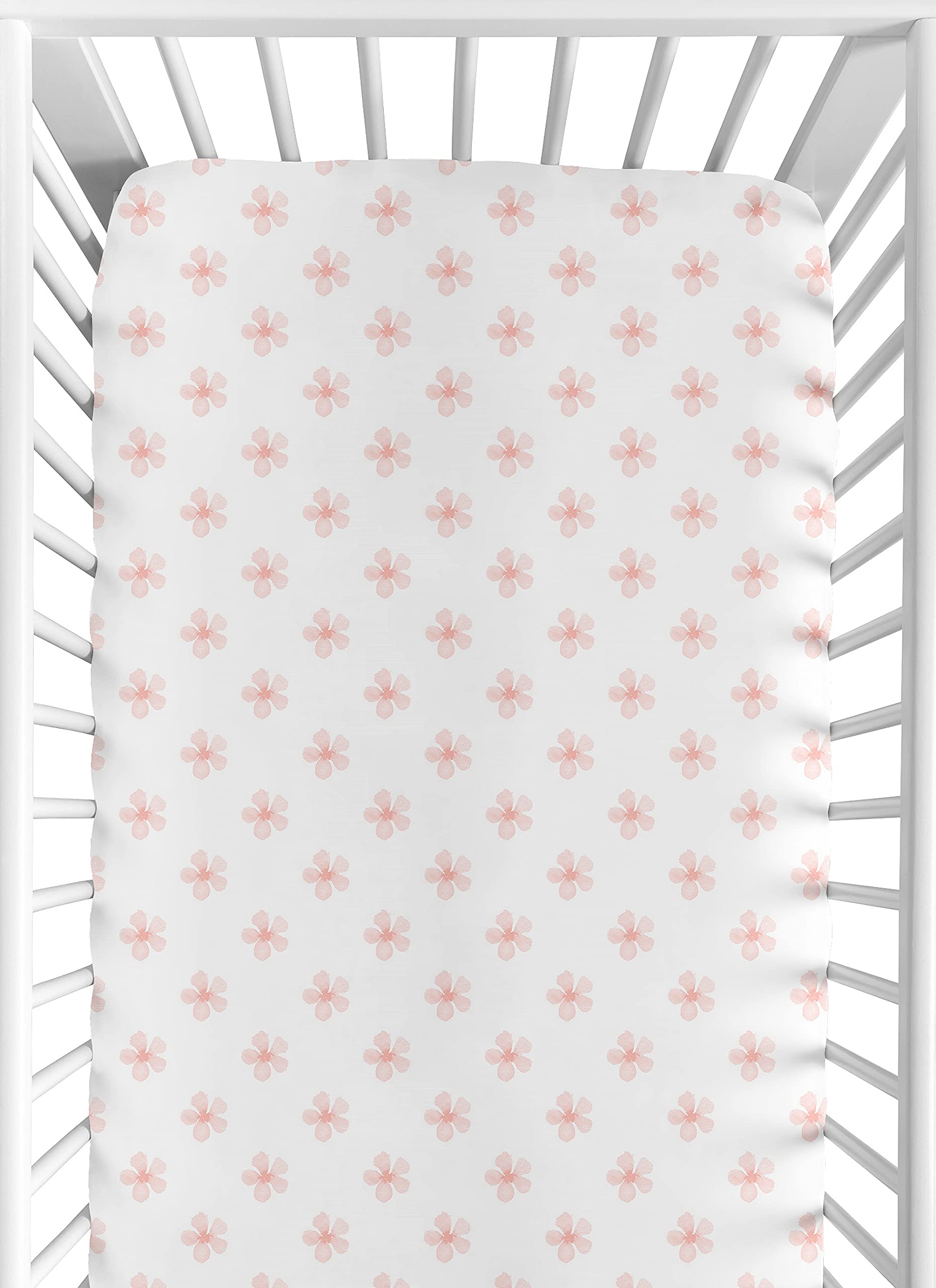 Sweet Jojo Designs Pink and White Flower Blossom Girl Fitted Crib Sheet Baby or Toddler Bed Nursery - Blush Shabby Chic Farmhouse Daisy for Burgundy Watercolor Floral Collection