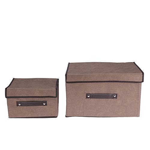 2 PCS/Set Fabric Storage Boxes with Lids Foldable Storage Cube Organizer Bins for Clothes Books Toys(Brown)
