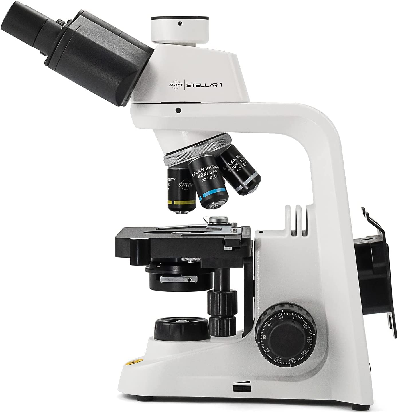 SWIFT 40X-2500X Compound Trinocular Microscope Stellar Pro-T-BD, Brightfield Darkfield, Research-Grade Infinity Corrected, Mechanical Stage, Ultra-Precise Focusing, Camera-compatible, Darkfield Slider