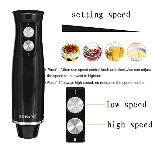4 in1 Immersion Blender Handheld 304 Stainless Steel Blades, 5 Speed & 3-Angle Adjustable Chopper Beaker Whisk and Beater for Milkshakes Smoothies Soup Baby Food