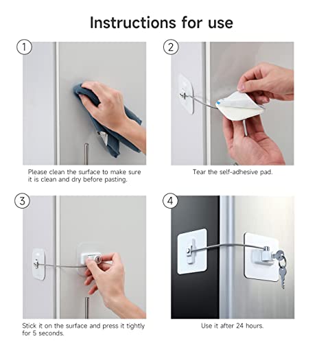2 Pack Fridge Lock, Refrigerator Lock with Keys Child Safety Cabinet Locks Refrigerator Door Lock Freezer Lock with Strong Adhesive (White)