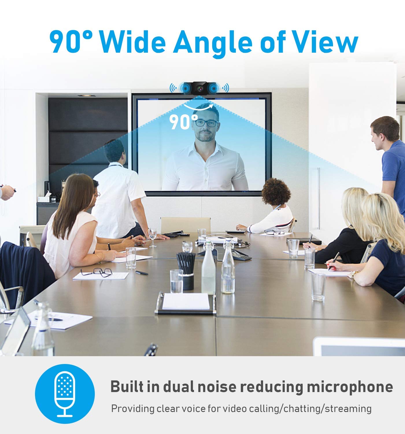 2022 Upgraded 2048 x 1080 Full HD Webcam 2K 30 fps Computer, 90° Wide Angle for PC Laptop Computer Zoom Skype Meeting Video Calling Games