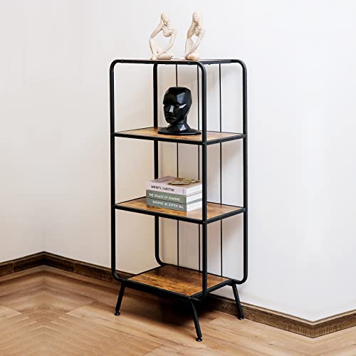 4-Tier Bookshelf, Modern Wooden Bookcase with Metal Frame, Vertical Standing Shelf for Bedroom, Living Room and Home Office, Storage Rack, Display Shelf for Plant, Book and Craft, Rustic Brown