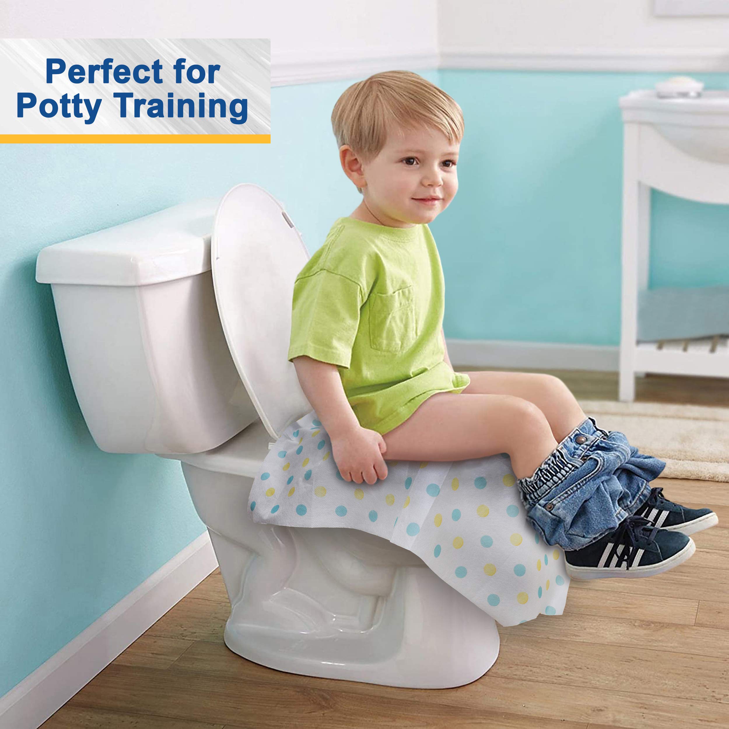 Toilet Seat Covers Disposable - 30 Pack - Extra Large Portable Liners for Bathroom, Road Trip, Child Travel, Toddler Potty Training, Adults On the Go - Individually Wrapped, Waterproof, Soft Clean Pad