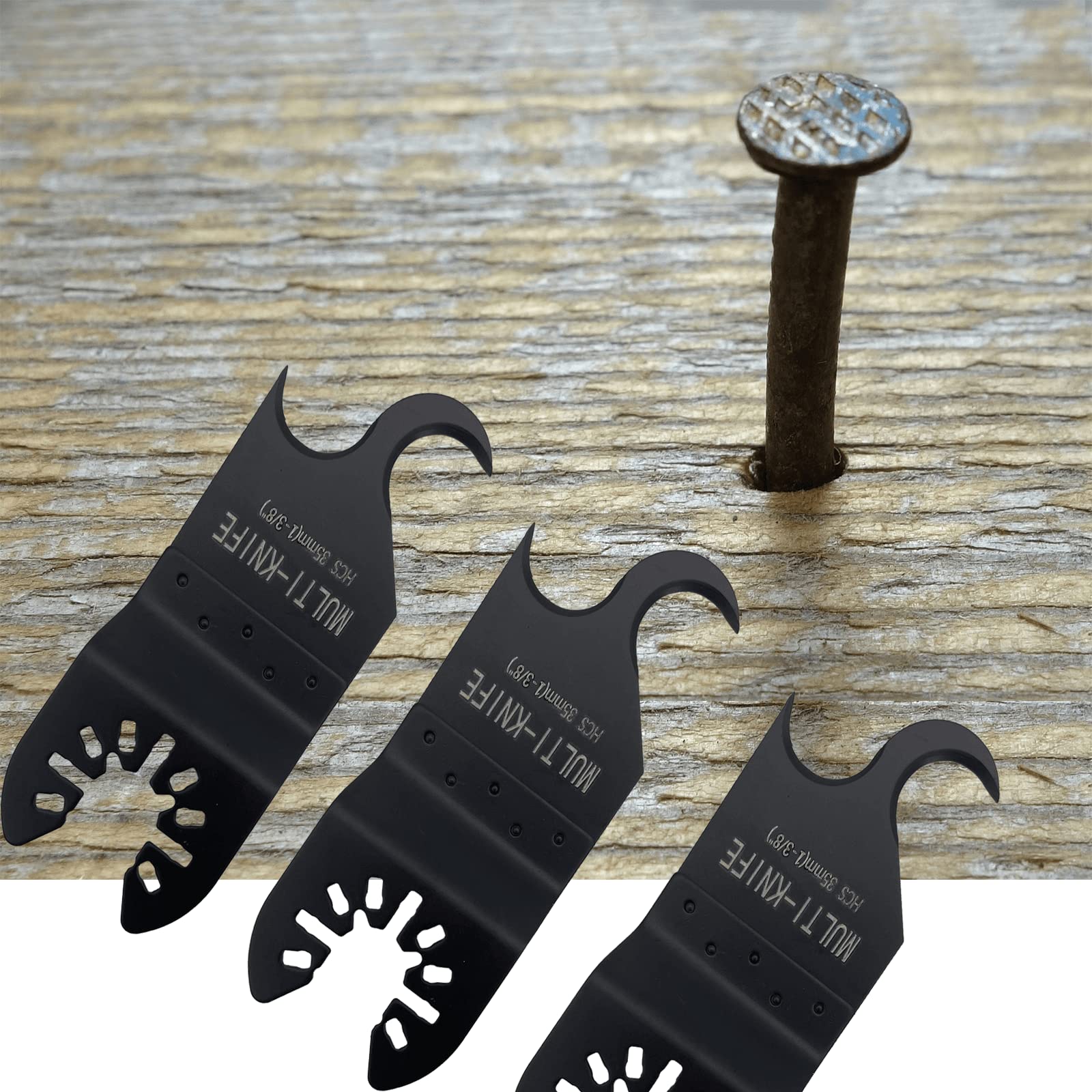3PCS Oscillating Saw Blades, Wood Metal Multitool Quick Release Blades for Cutting PVC Carpet and Cardboard, Fit Dewalt Rockwell Milwaukee Makita Dremel Bosch Ridgid Craftsman, Black