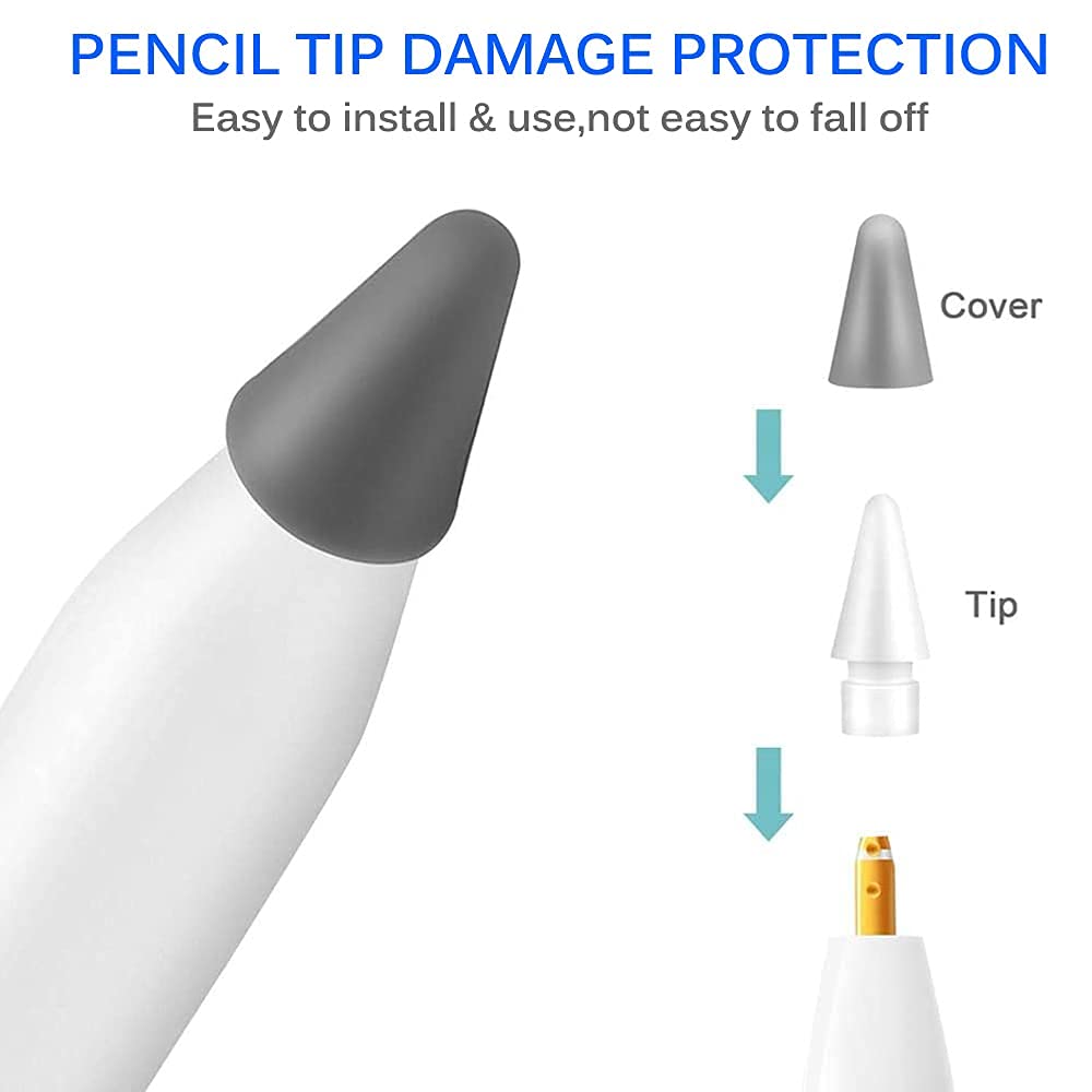 Pencil Tips Compatible with Apple Pencil 1st & 2nd Generation, Replacement Tips (4 Pack) and Nibs Protector Cover (4 Pack) for iPad Pro Pen
