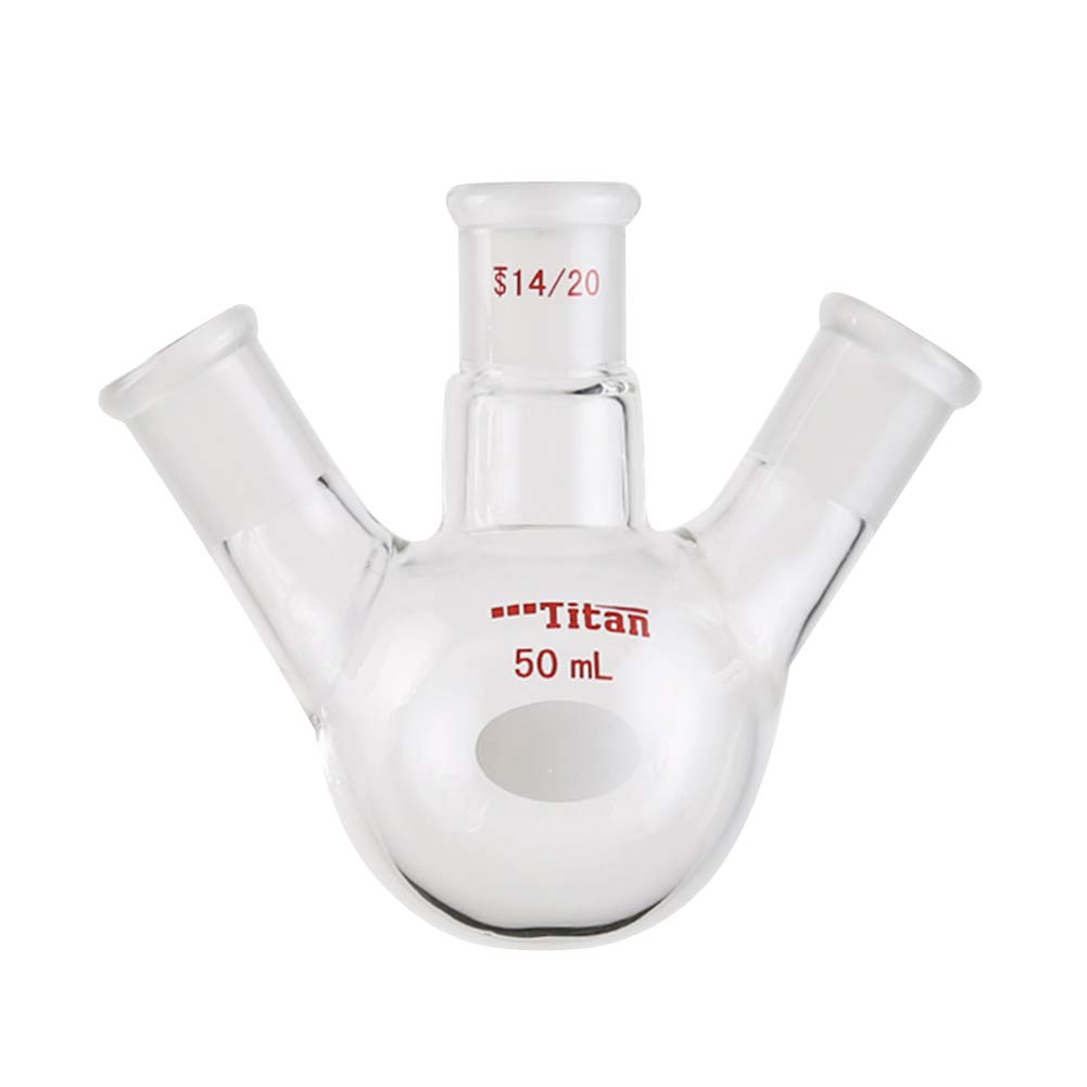 ADAMAS-BETA 50ml 3 Neck Round Bottom Flask Borosilicate Glass Science Chemistry Flask,14/20 Outer Joints