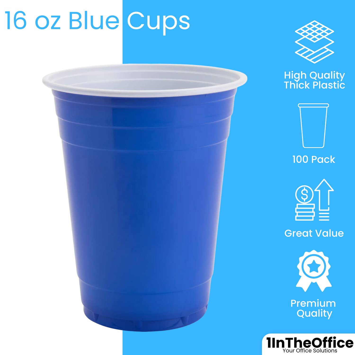 1InTheHome Blue Cups 16 Oz, Disposable Blue Plastic Party Cups (100 pack)