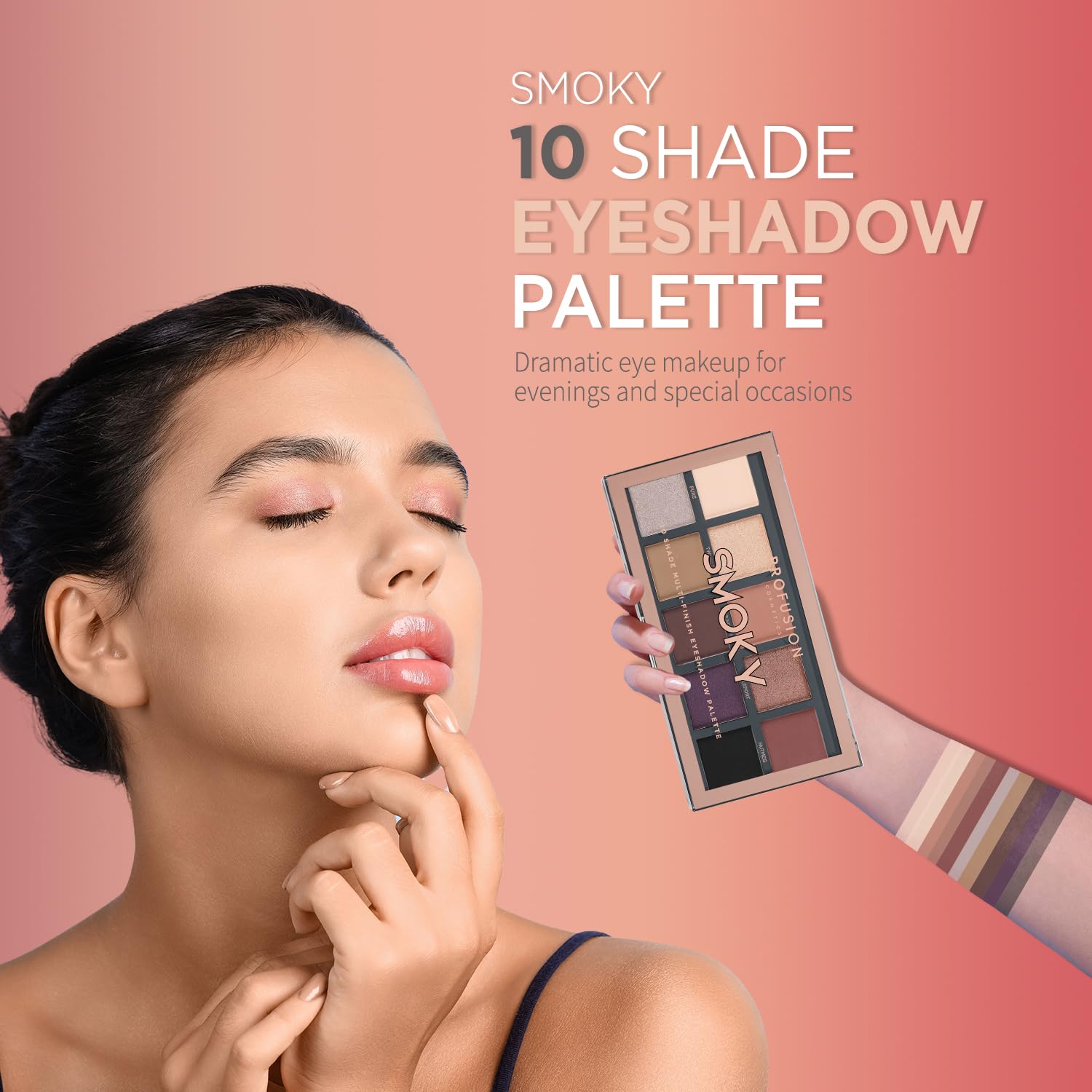 Profusion Cosmetics 10 Shade Eyeshadow Palette - High Pigmented Multi-Finish Colors, Vegan & Cruelty-Free, Create Stunning Looks On-the-Go - Travel-Friendly & Versatile Makeup, Smoky
