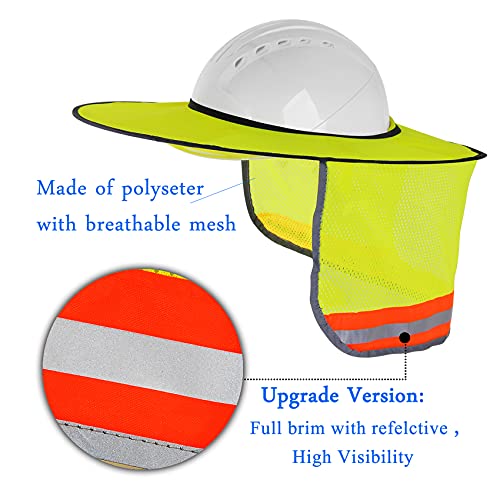 4 Pack Hard Hat Sun Shade - Full Brim Mesh Hard Hat Sun Shield Neck Sunshade with Reflective Strip Hard Hat Sun Visor for Hard Hat Accessories (Neon Yellow)