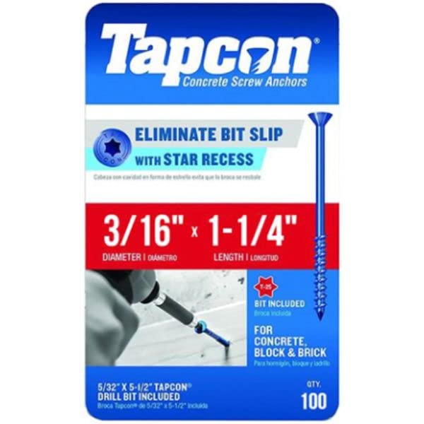 Tapcon 3/16" x 1-1/4" Star Torx Head Concrete Anchor Screws 3169407V2 | 100 Pack | Drill Bit Included