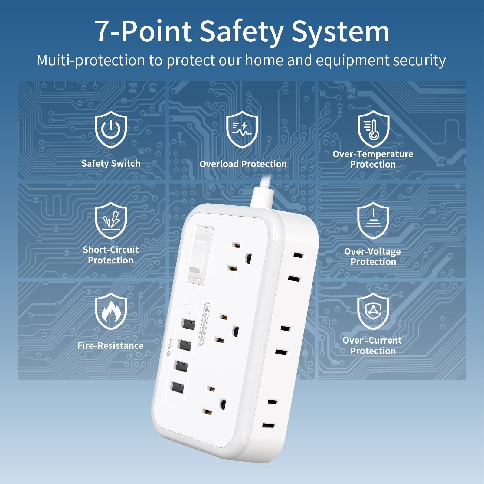 2 Pack Power Strips, NTONPOWER Flat Plug Power Strip with USB, 6 Outlets 4 USB Desktop Charging Station with 5 ft Extension Cord Wall Mount for Cruise, Travel, Hotel, Indoor, Nightstand, Office, White