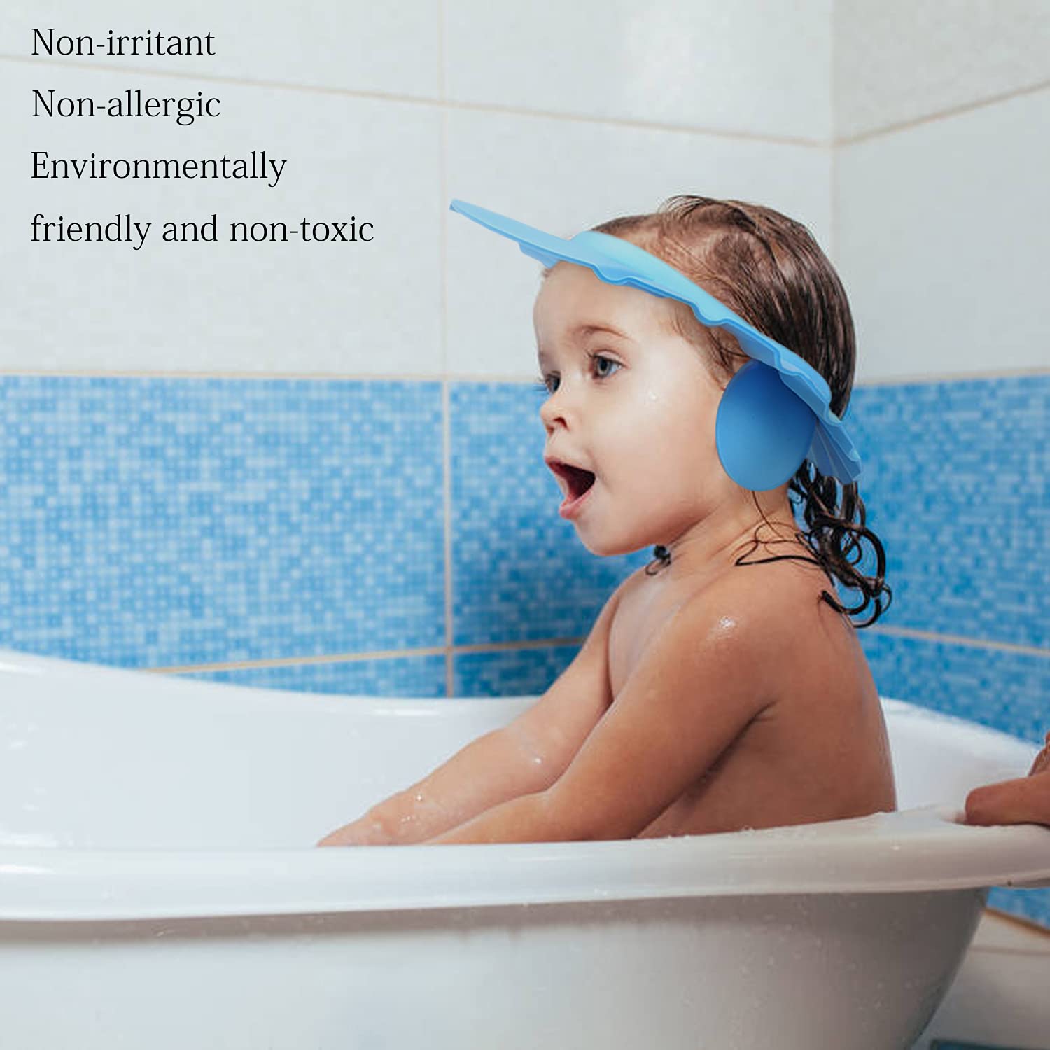 NEPAK 6PCS 3 Color Adjustable Bath Shampoo Cap,Baby Shower Cap,Adjustable Children's Sun Hat,Children's Shampoo Shield Hat with Ear Protection,Used for Baby Bath and Shampoo Safety