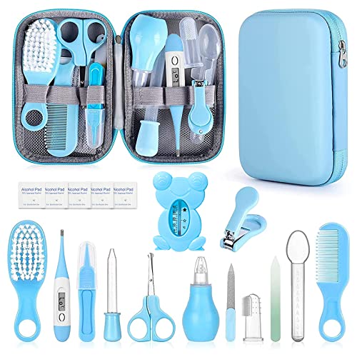 Baby Grooming Kit, Infant Safety Care Set with Hair Brush Comb Nail Clipper Nasal Aspirator Ear Cleaner,Baby Essentials Kit for Newborn Girls Boys