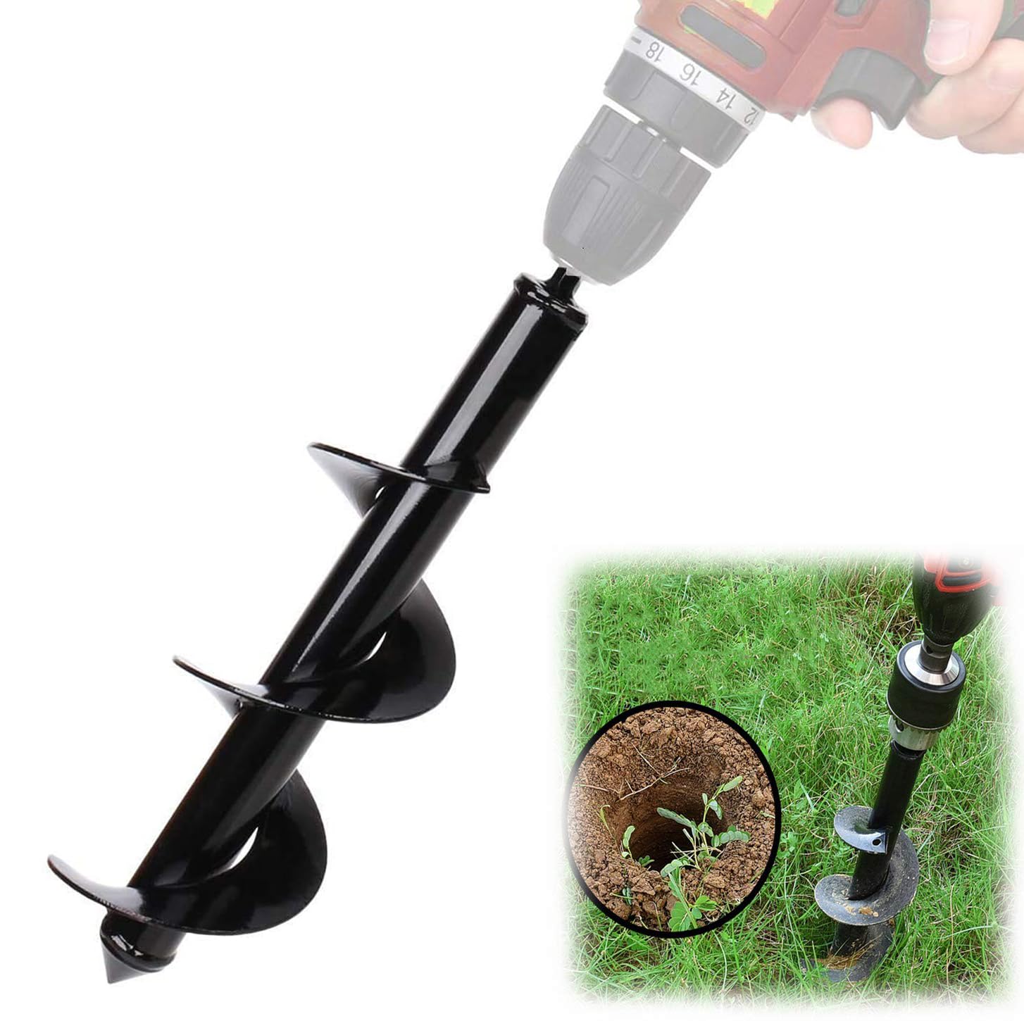 Samman Auger Drill Bit for Planting 3’’ x 10’’ Garden Auger Spiral Hole Planter Plant Tree Bulb Flower Fits for 3/8 Inch Hex Drive Drill 1Pack …
