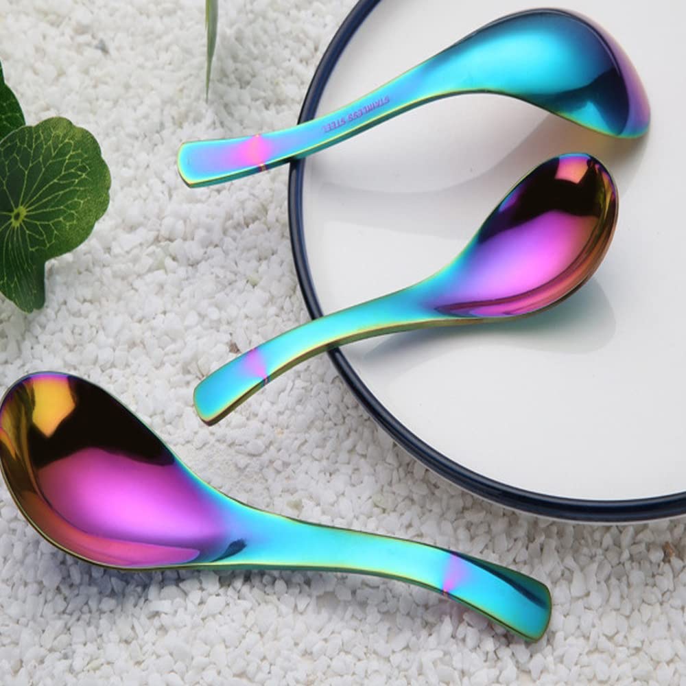 5 PCS Soup Spoon,Stainless Steel Spoon, Mirror Finish Spoons,Kitchen Serving Spoons,Dessert Spoon,Coffee spoon,Ice Cream Spoons for Soup Rice Tea Milk Coffee Dessert(Golden)
