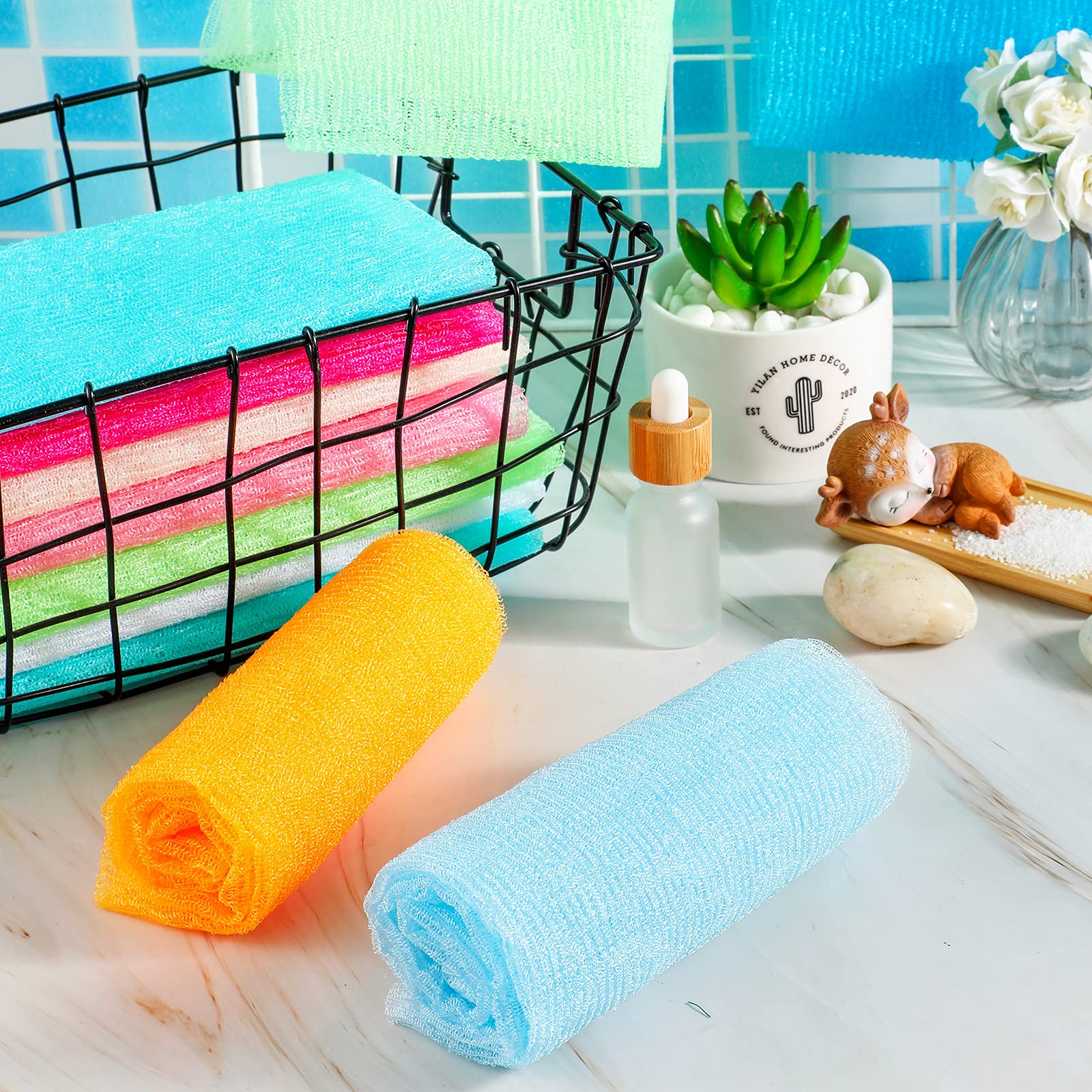 Tatuo 12 Pack 36 Inch Extra Long Exfoliating Bath Cloth Towel Nylon Bath Towel Korean Exfoliating Cloth Japanese Shower Cleaning Sponges for Back Body(12 Color)